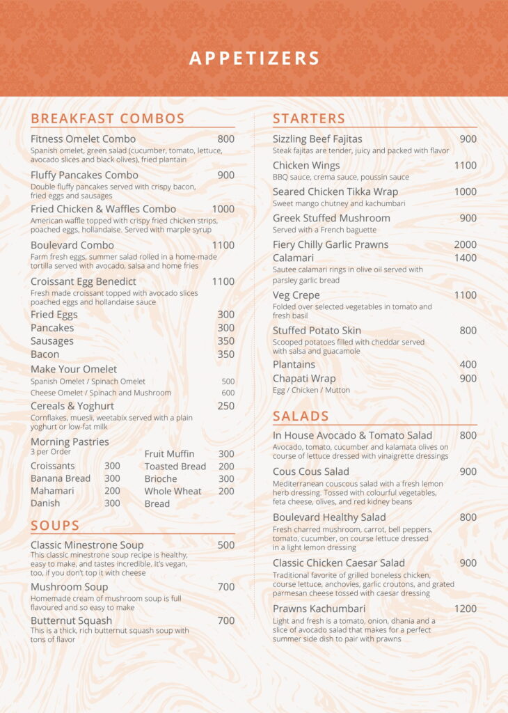 Menu - Hotel Boulevard